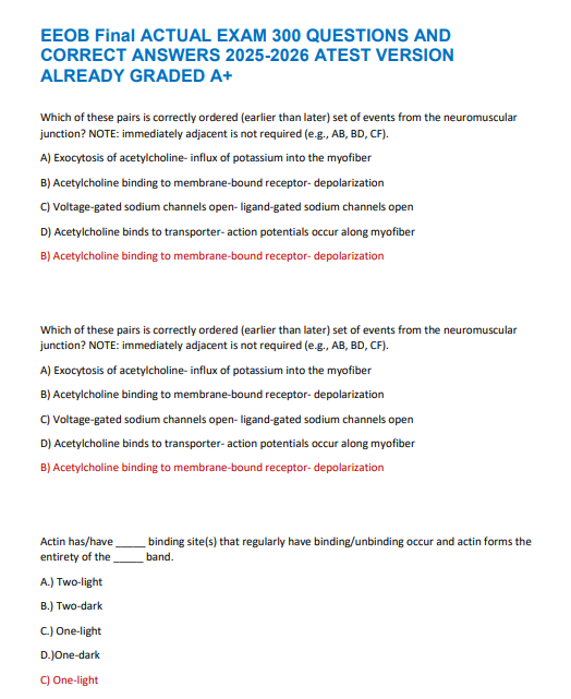 EEOB Final ACTUAL EXAM 300 QUESTIONS AND CORRECT ANSWERS 2025-2026 ...