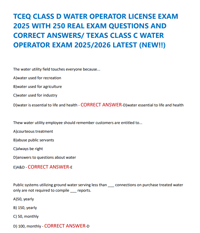 Get exam-ready with the TCEQ Class D Water Operator License Exam 2025 ...