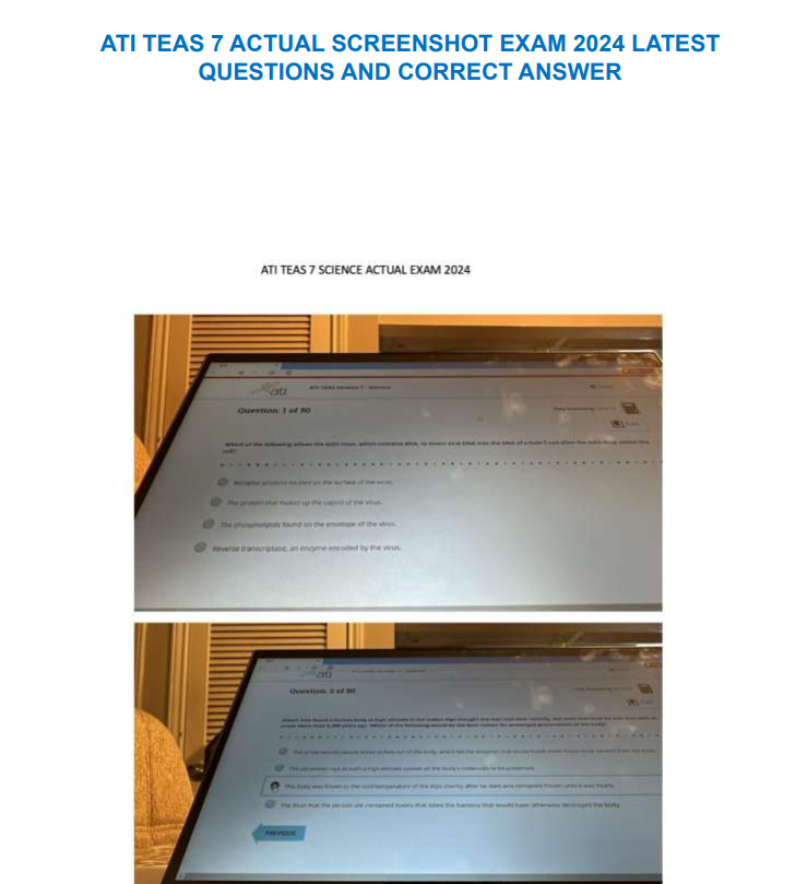 ATI TEAS 7 ACTUAL SCREENSHOT EXAM 2024 LATEST QUESTIONS AND CORRECT ...