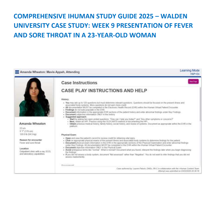 COMPREHENSIVE IHUMAN STUDY GUIDE 2025 – WALDEN UNIVERSITY CASE STUDY ...