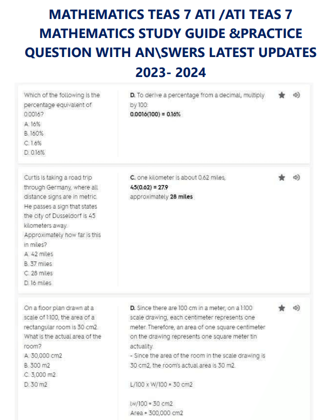 MATHEMATICS TEAS 7 ATI /ATI TEAS 7 MATHEMATICS STUDY GUIDE &PRACTICE ...