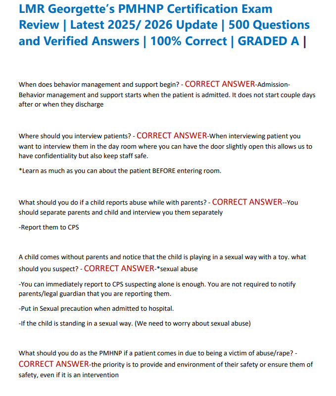 LMR Georgette’s PMHNP Certification Exam Review | Latest 2025/ 2026 ...
