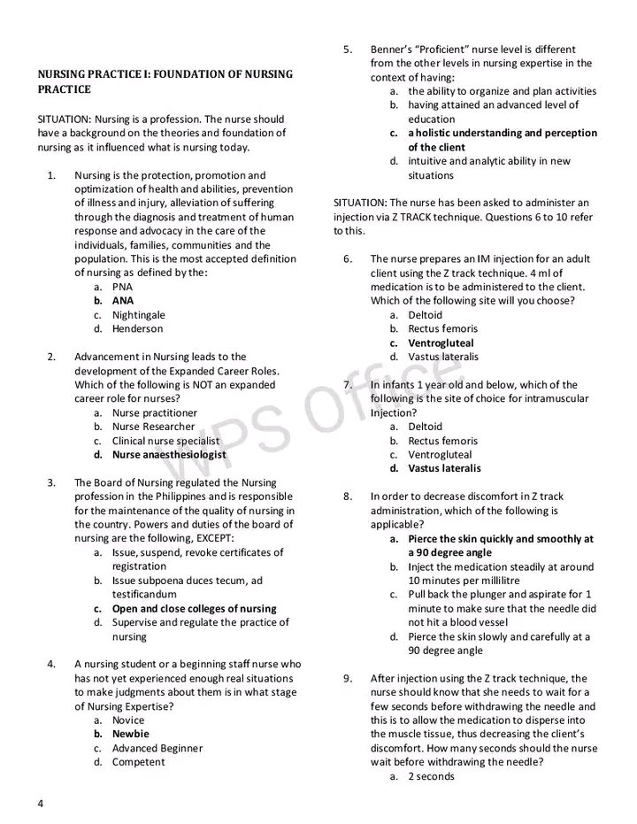 Nursing Practice Foundation Of Nursing exam | Selnotes