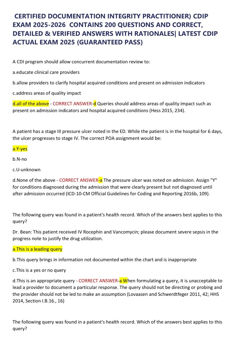 CERTIFIED DOCUMENTATION INTEGRITY PRACTITIONER) CDIP EXAM 2025-2026 CONTAINS 200 QUESTIONS AND ...