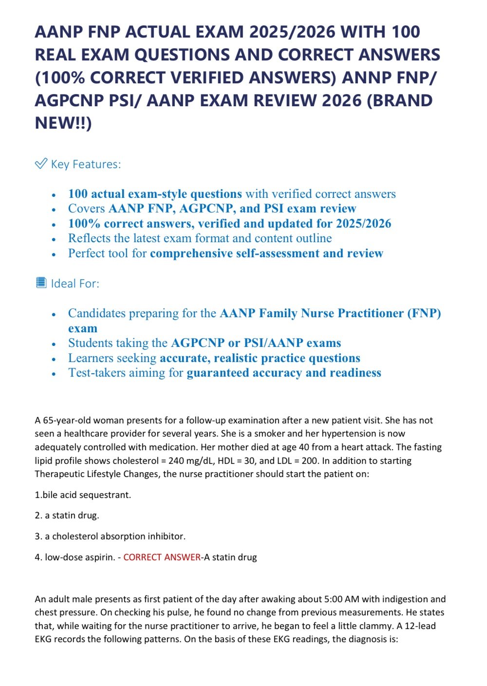 AANP FNP ACTUAL EXAM 2025/2026 WITH 100 REAL EXAM QUESTIONS AND CORRECT ...