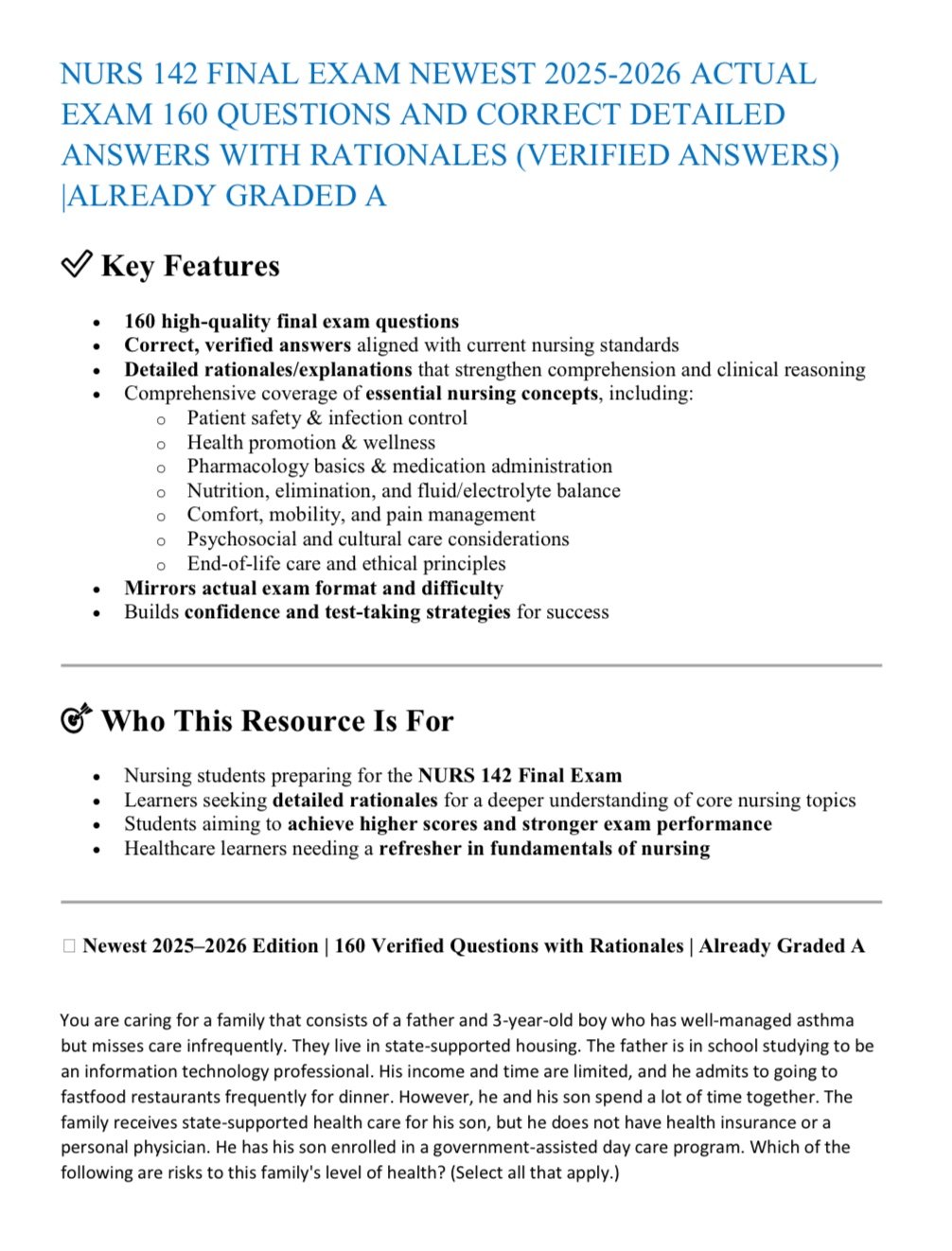 NURS 142 FINAL EXAM NEWEST 2025-2026 ACTUAL EXAM 160 QUESTIONS AND ...