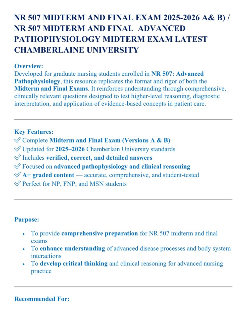 NR 507 MIDTERM AND FINAL EXAM 2025-2026 A& B) / NR 507 MIDTERM AND ...