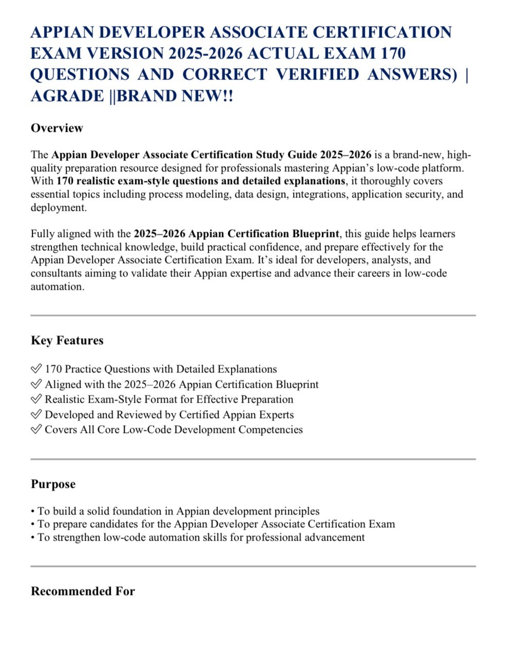 APPIAN DEVELOPER ASSOCIATE CERTIFICATION EXAM VERSION 2025-2026 ACTUAL ...