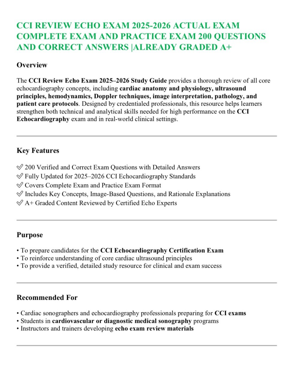 CCI REVIEW ECHO EXAM 2025-2026 ACTUAL EXAM COMPLETE EXAM AND PRACTICE ...