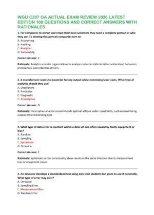 WGU C207 OA ACTUAL EXAM REVIEW 2026 LATEST EDITION 100 QUESTIONS AND ...